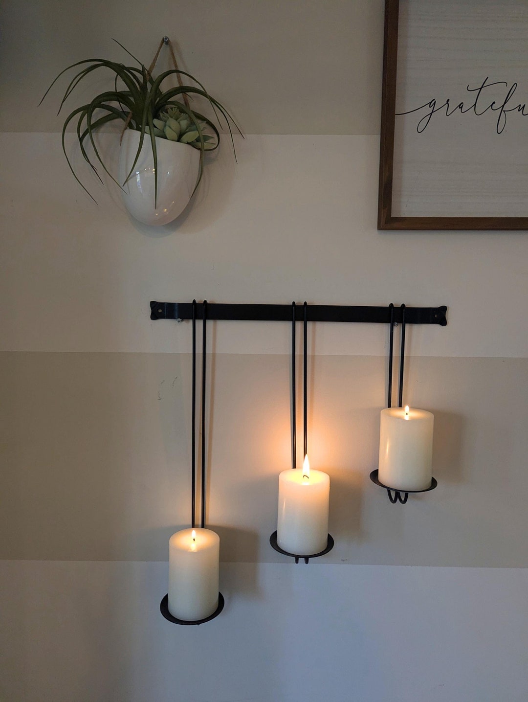 Wrought Iron Pillar Candle Holder, Wall Mount Candle Hanger, Black ...