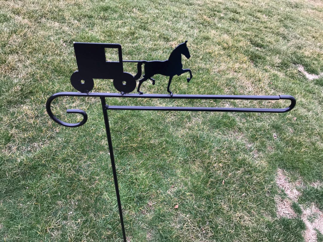 Horse & Buggy Flag Holder Heavy Duty Outdoor Metal Flagpole Stand Amish ...