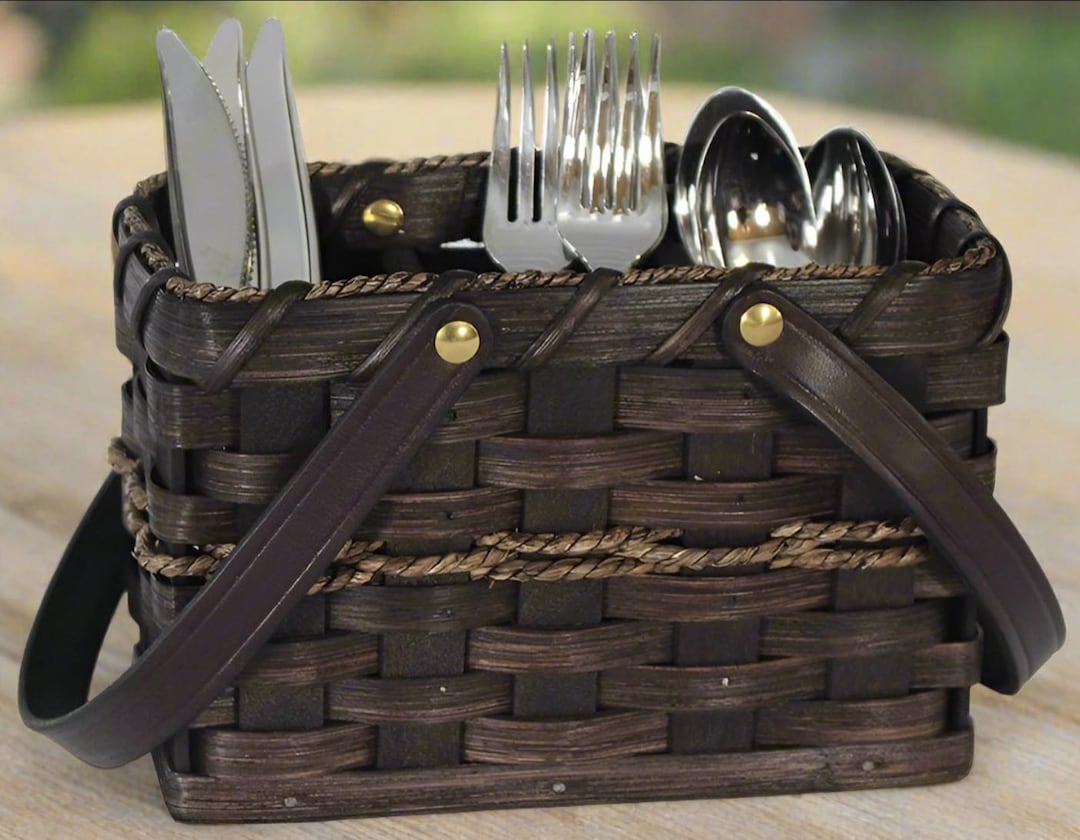 Amish Handmade Woven Silverware Basket, Customizable Colors - Etsy
