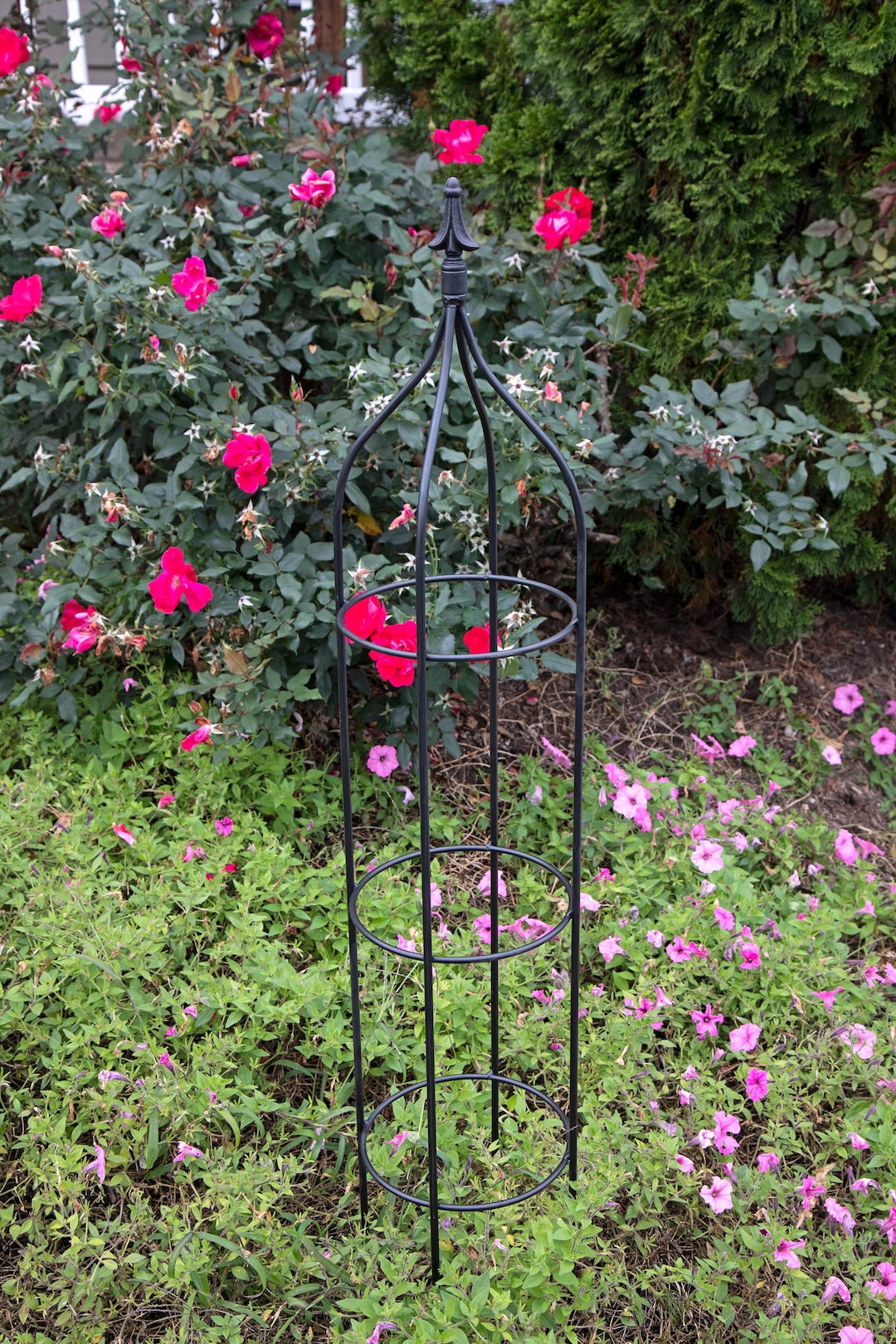 Round Obelisk Garden Trellis - Black Wrought Iron - Small & Large ...