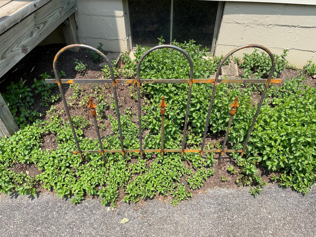 Rusty Wrought Iron Fence Section - Cast Iron - Finial - Garden Border ...