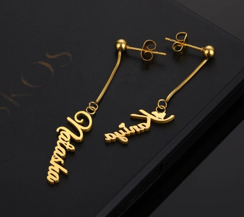 Custom Name Earrings Personalized Vertical Name Dangle - Etsy
