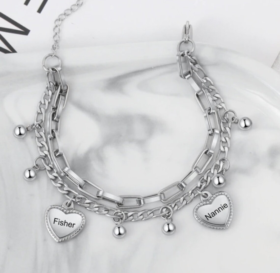 Personalized Beads & Heart Charm Bracelet Customize Name - Etsy