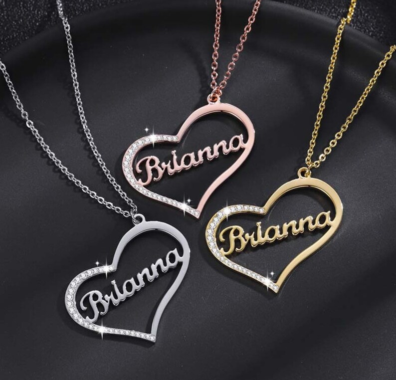 Personalized Iced Out Heart Name Necklace Gold Stainless Steel - Etsy