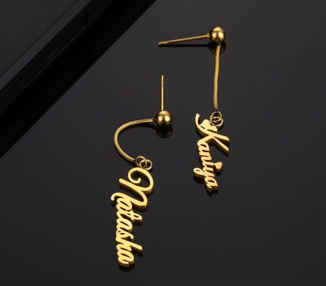 Custom Name Earrings Personalized Vertical Name Dangle Earrings Women ...
