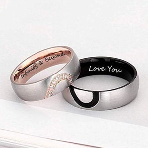 Personalized Heart Couple Rings With Zirconia Custom Inside Engraving ...