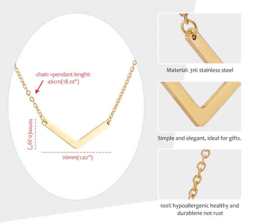 Fashion V Letter Shape Geometric Pendant Necklaces Stainless | Etsy