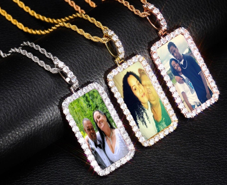 Custom Ice Out Small Size Photo Square Necklace & Pendant With | Etsy