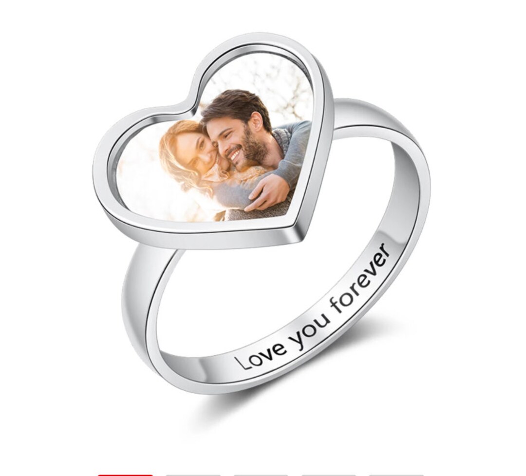 Customized Engraving Heart Rings for Women Personalized Photo Female ...