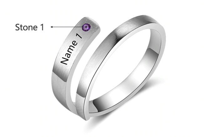 Personalized Name Ring with Birthstone Custom Ring Engraved | Etsy