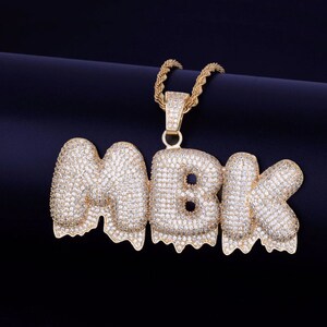 Custom Name Drip Bubble Letters Charms Necklaces & Pendant Men's Zircon ...