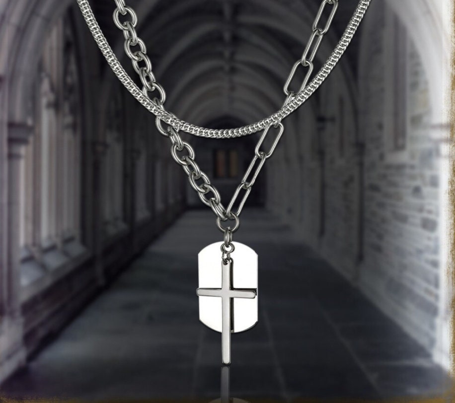 Multi Layer Cross Stainless Steel Pendant Necklace Silver | Etsy