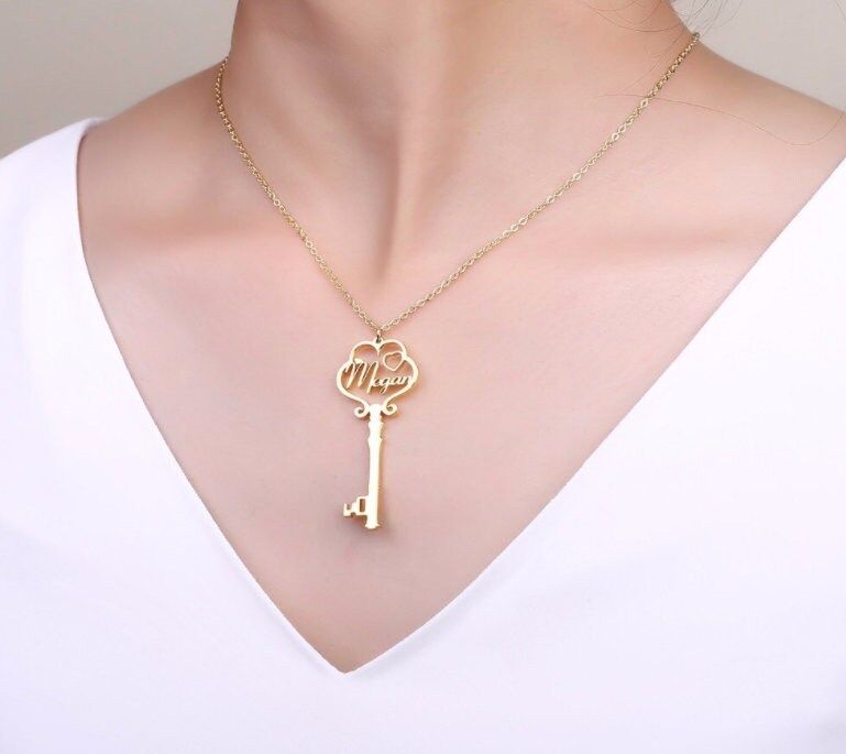 Custom Name Key Necklaces & Pendants Statement Gold Necklace | Etsy