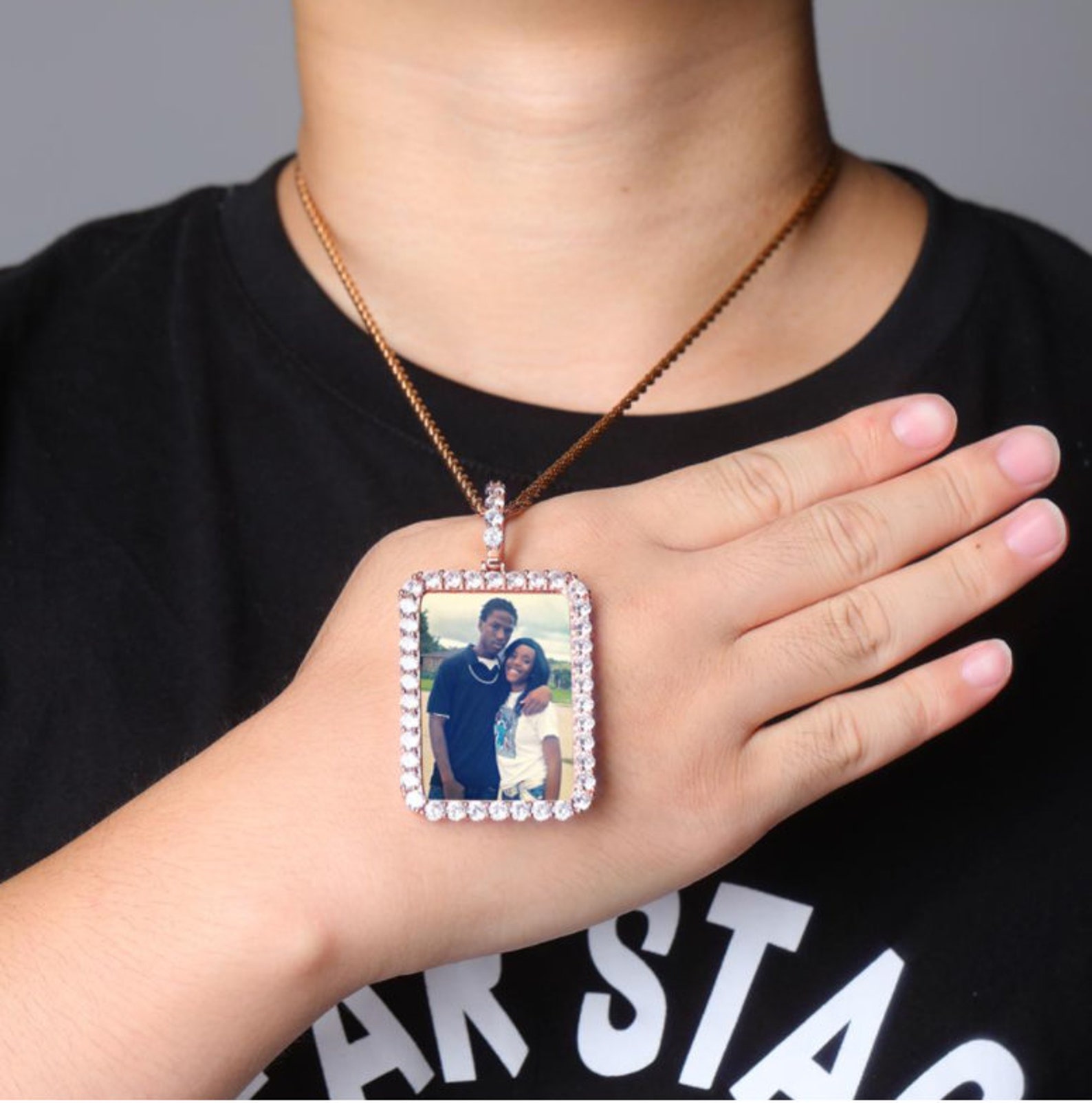 Custom Ice Out Small Size Photo Square Necklace & Pendant With - Etsy