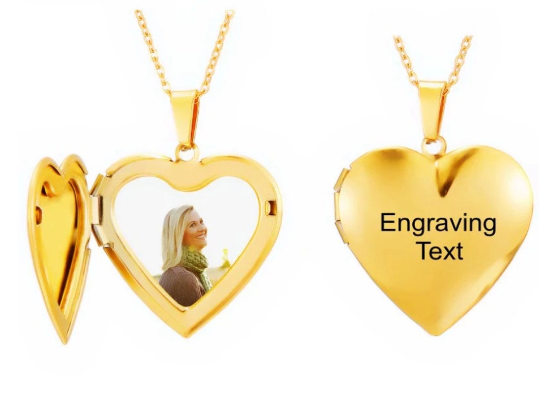 Custom Photo Name Necklace Stainless Steel Heart Locket Engraving Name ...