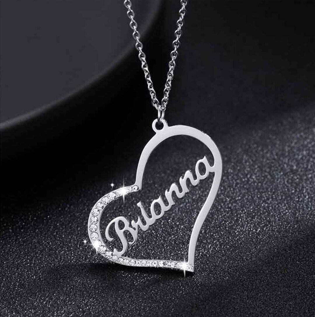 Personalized Iced Out Heart Name Necklace Gold Stainless Steel - Etsy