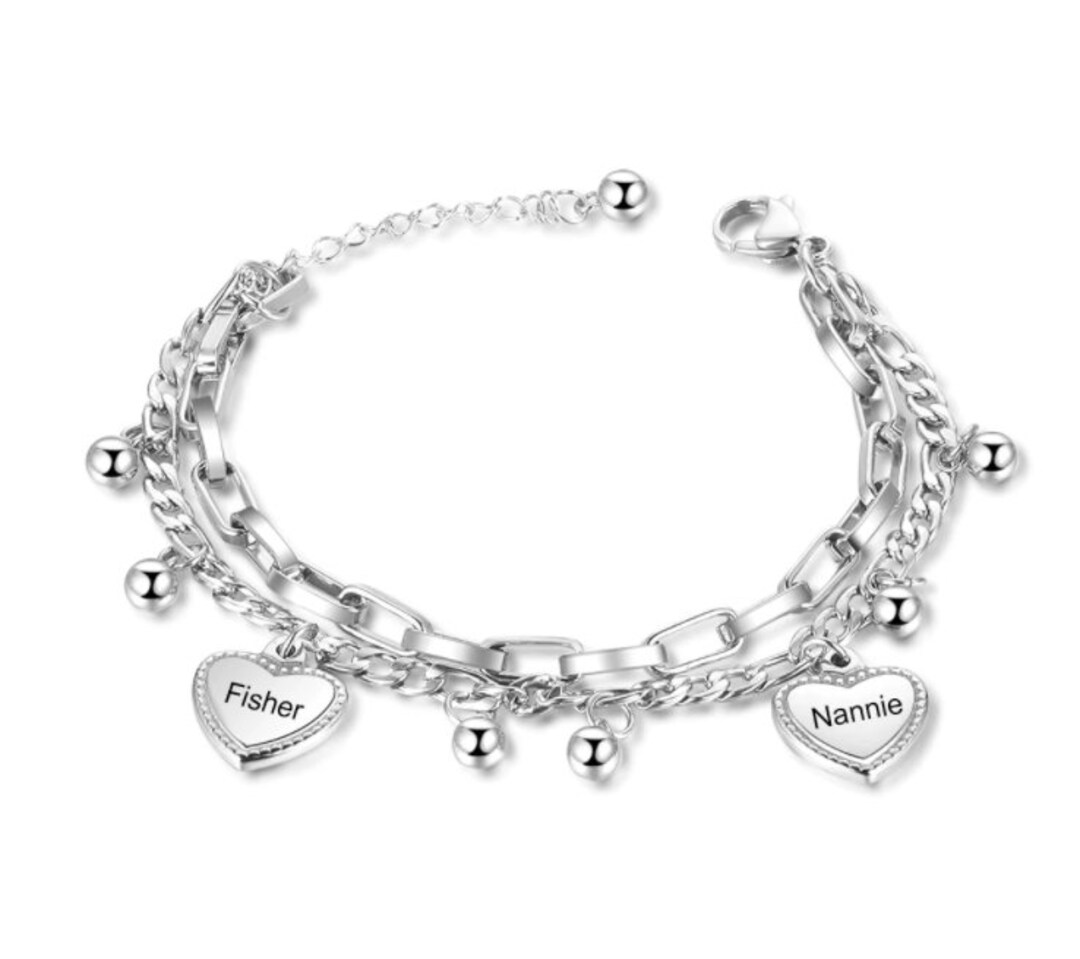 Personalized Beads & Heart Charm Bracelet Customize Name - Etsy