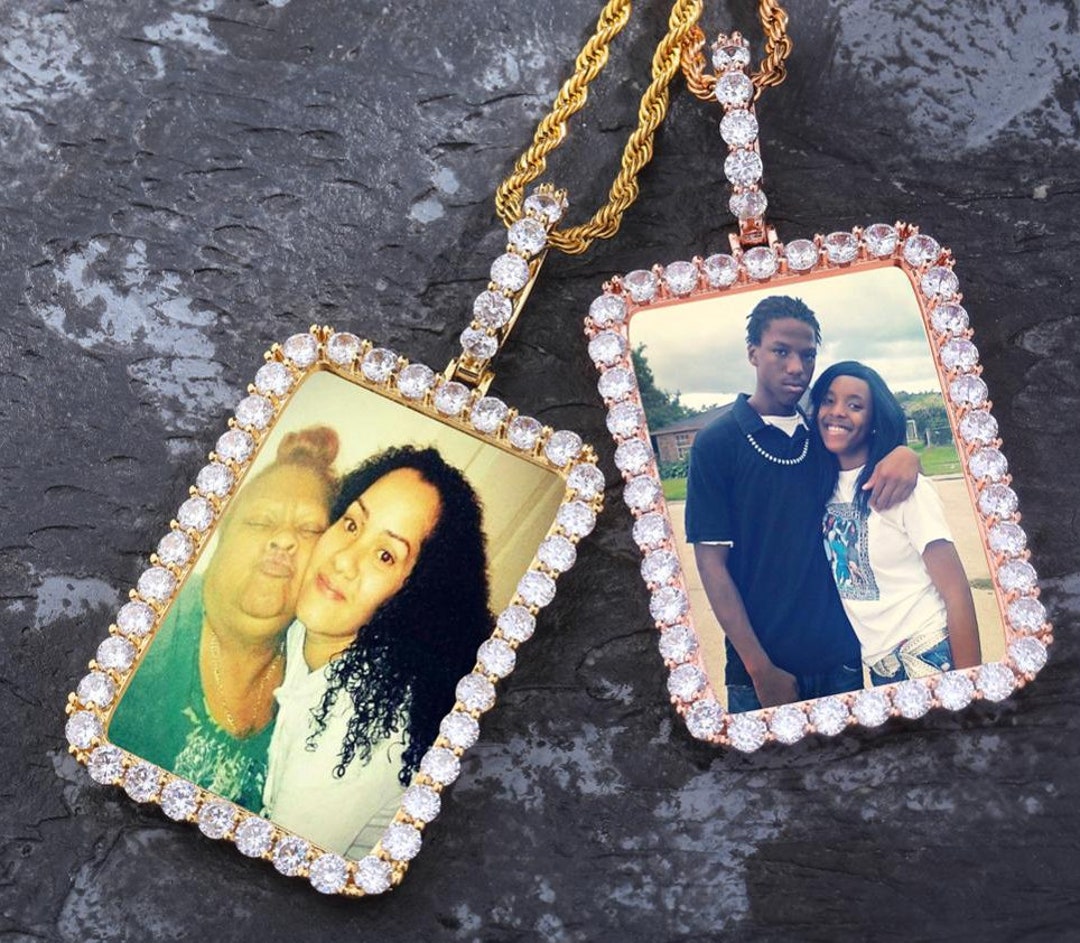 Custom Ice Out Small Size Photo Square Necklace & Pendant With ...