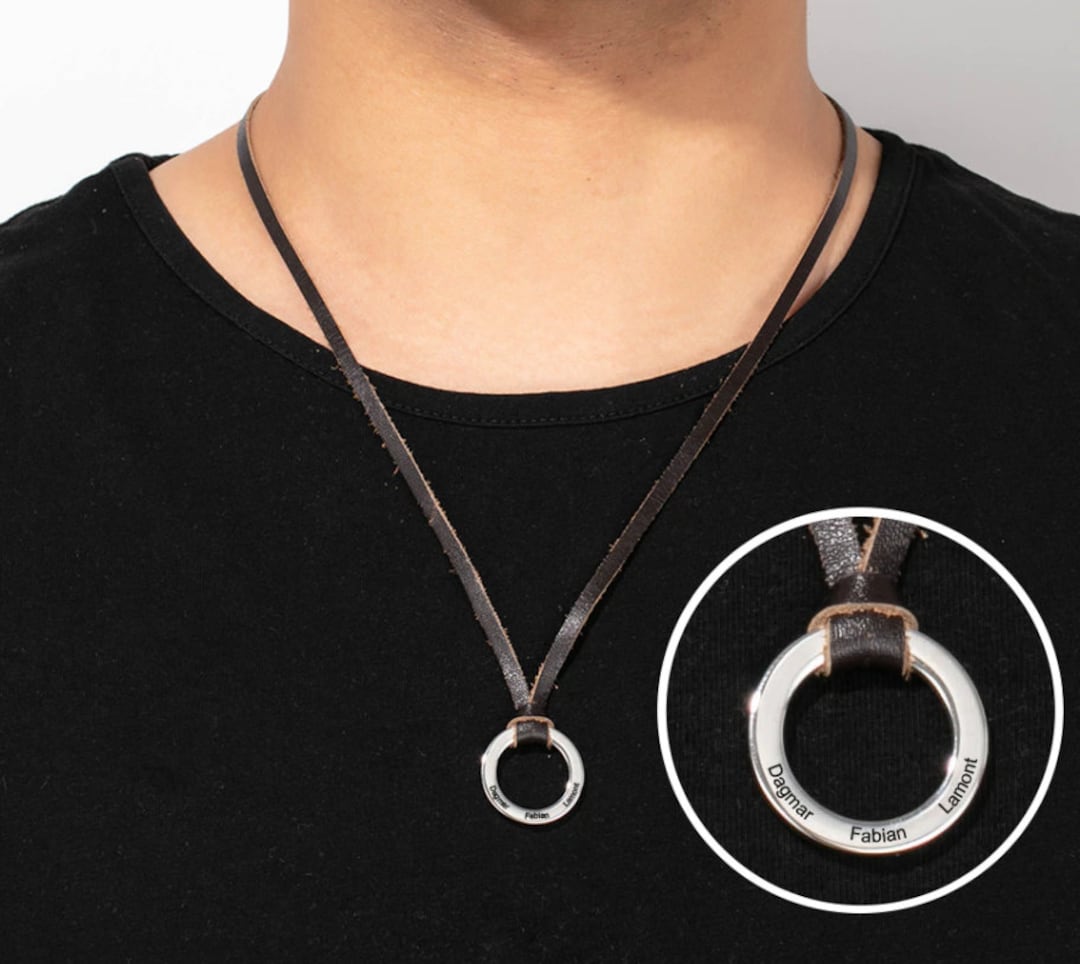 Personalized Leather Chain Necklace Custom 3 Names Stainless Steel ...