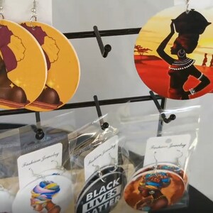 Round Personalized Afro Wood Drop Earrings Blacks Art Photos Custom ...