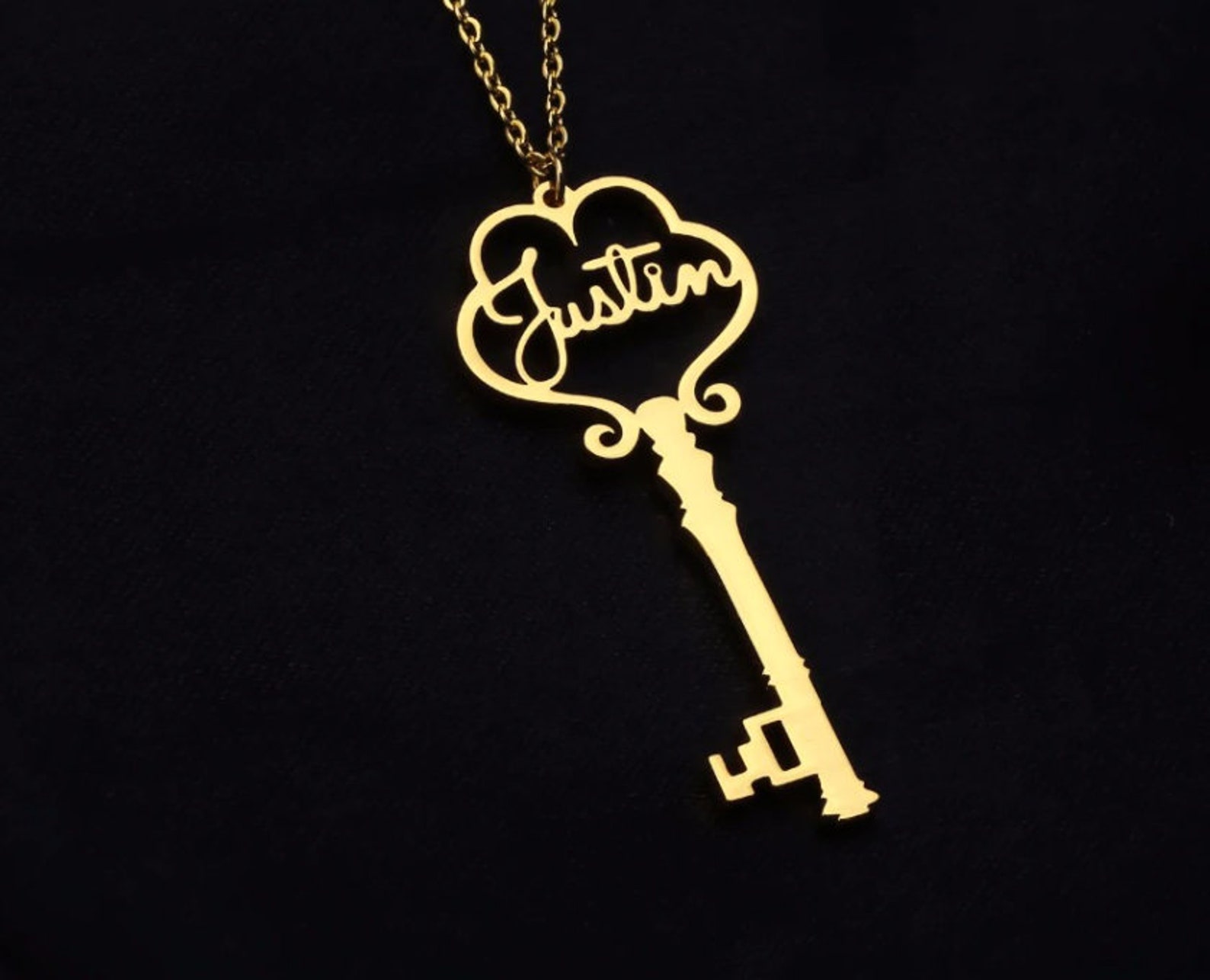 Custom Name Key Necklaces & Pendants Statement Gold Necklace - Etsy