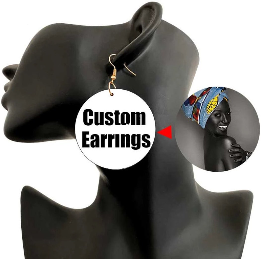 Round Personalized Afro Wood Drop Earrings Blacks Art Photos Custom ...