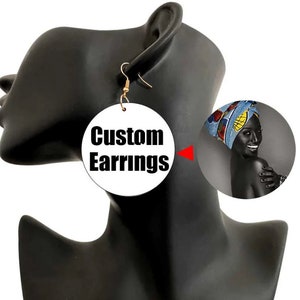 Round Personalized Afro Wood Drop Earrings Blacks Art Photos Custom ...