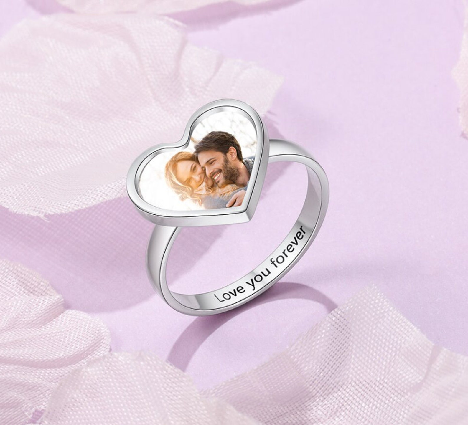 Customized Engraving Heart Rings for Women Personalized Photo - Etsy