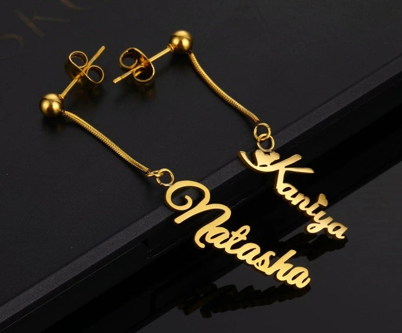 Custom Name Earrings Personalized Vertical Name Dangle - Etsy
