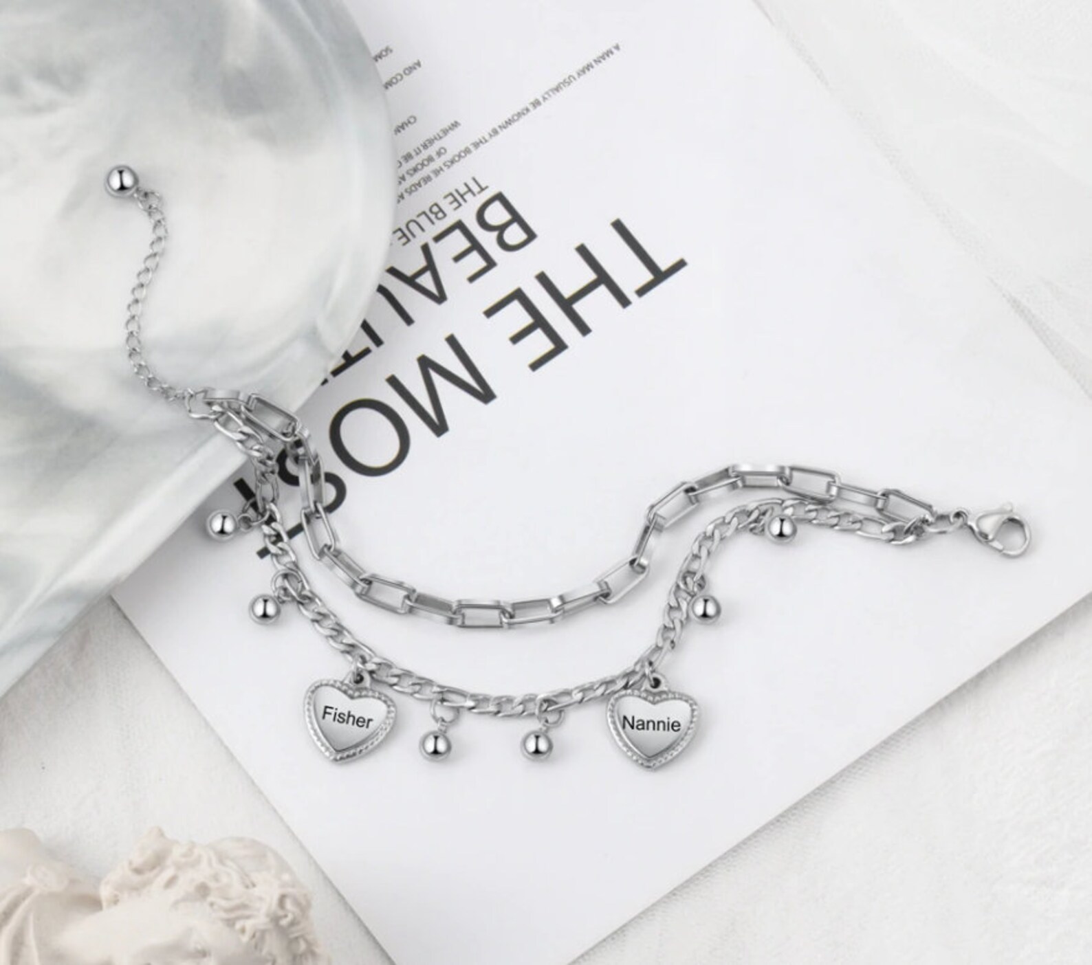 Personalized Beads & Heart Charm Bracelet Customize Name - Etsy