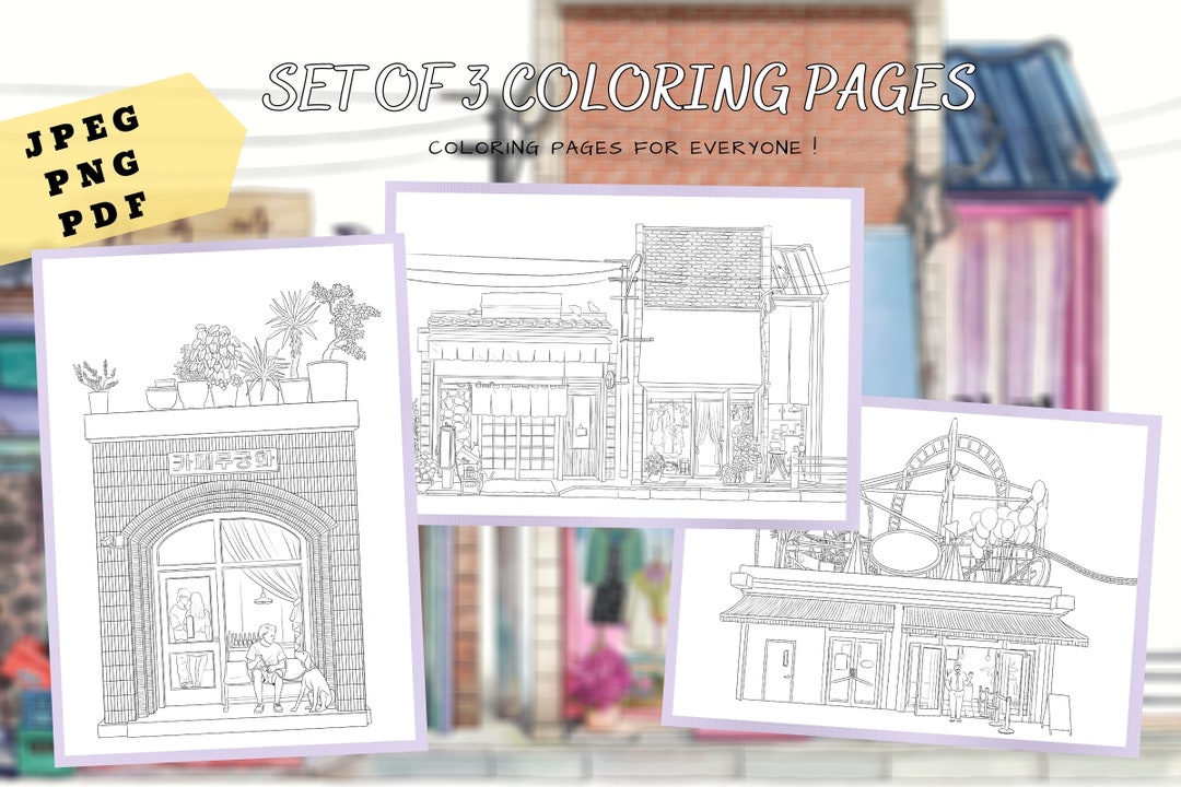 Set of 3 Print, Coloring Kit -coloring Cityscape,architecture - Etsy