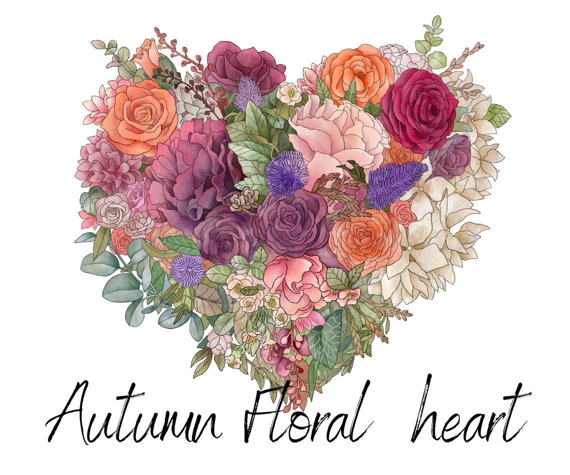 Autumn Floral Heart Png-wedding Clipart - Etsy