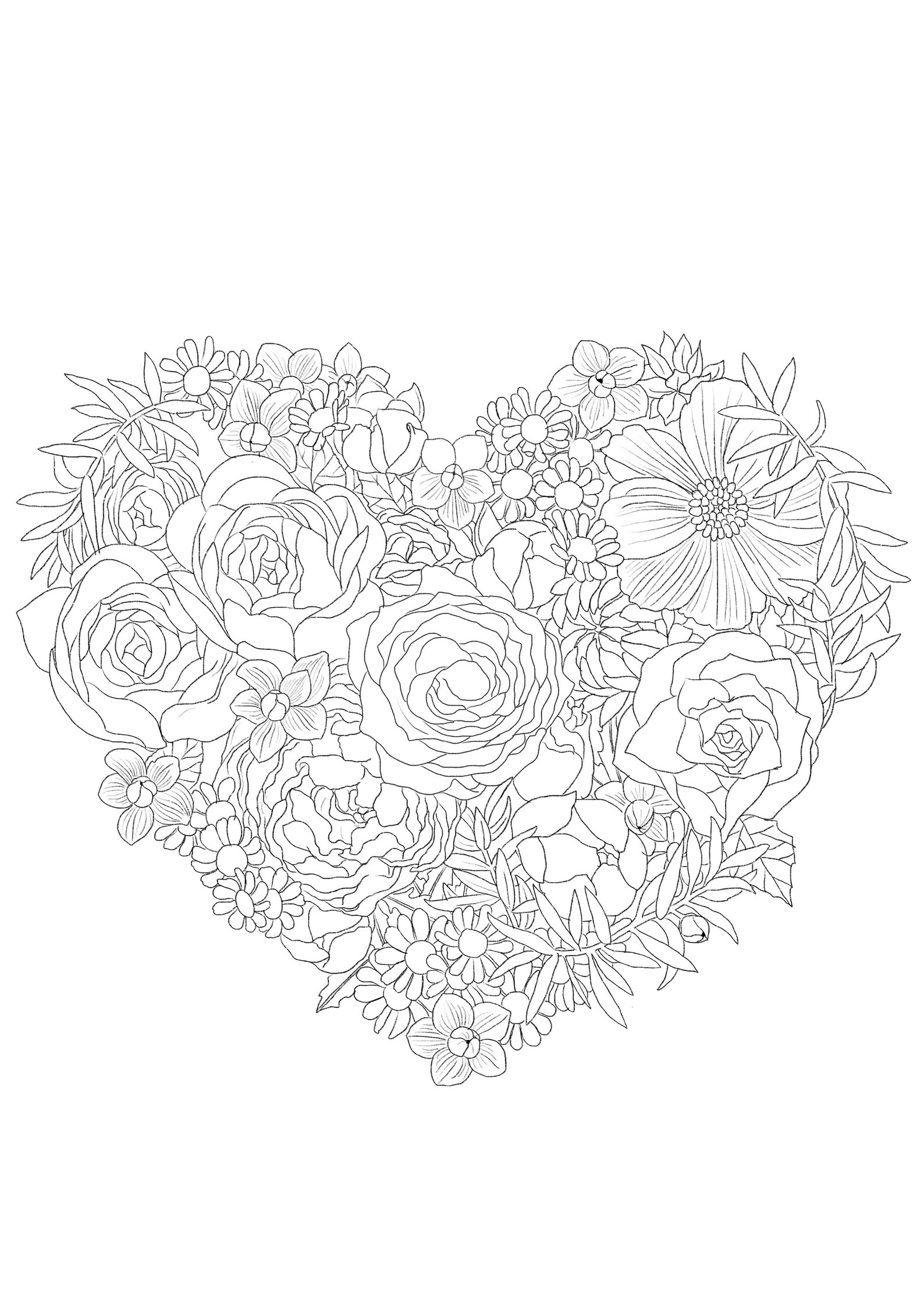 Set of 3 Printable Floral Heart Shape-coloring Page for Adult. - Etsy