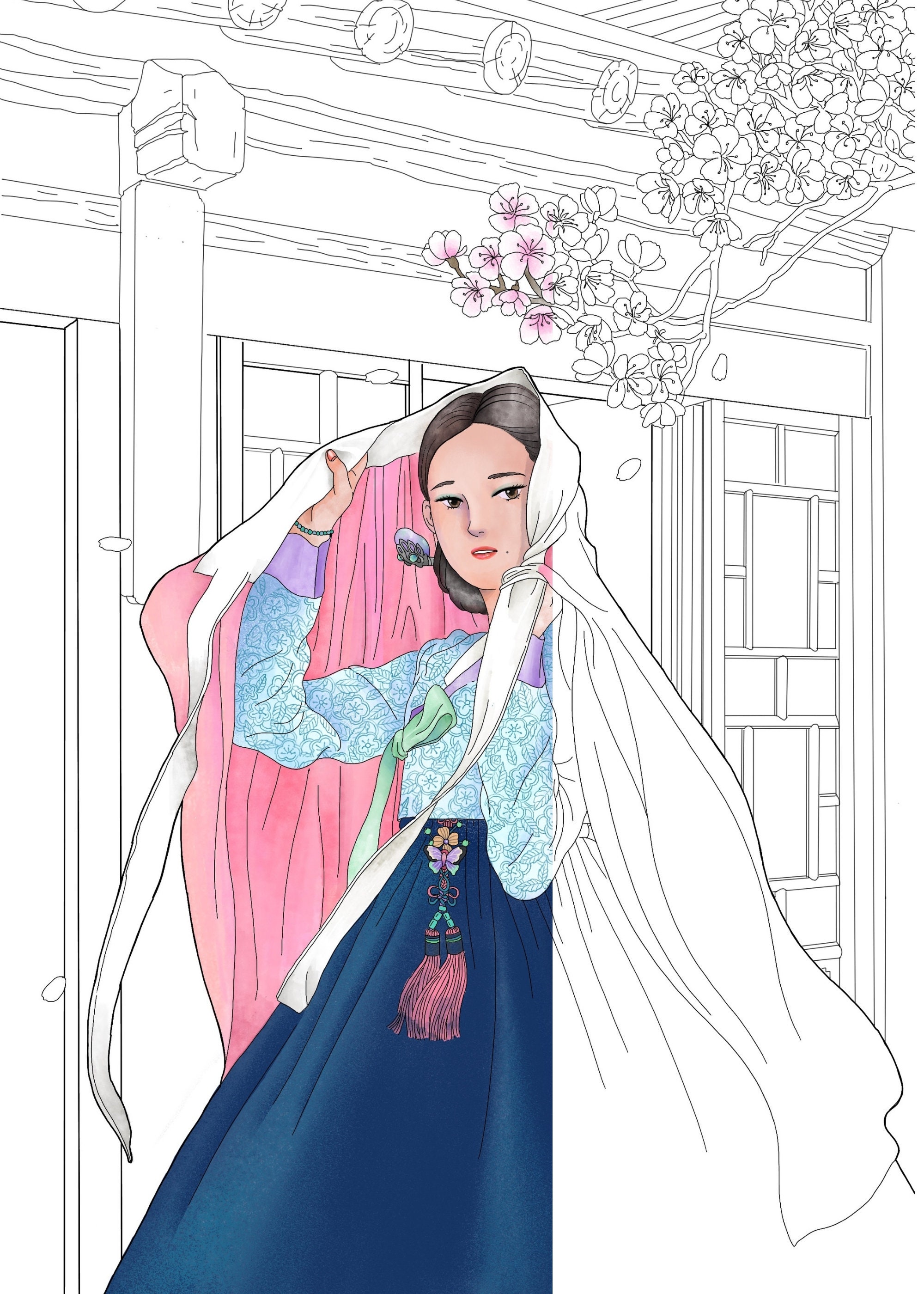 Walking Around the Palace Alone in Spring Day-printable Coloring Pages ...