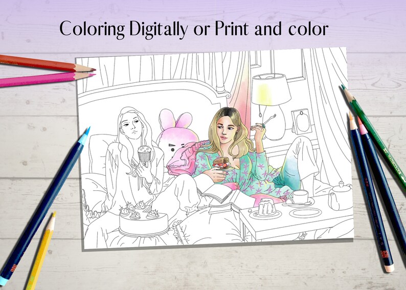 Slumber Party printable Coloring Pages for Adult. - Etsy