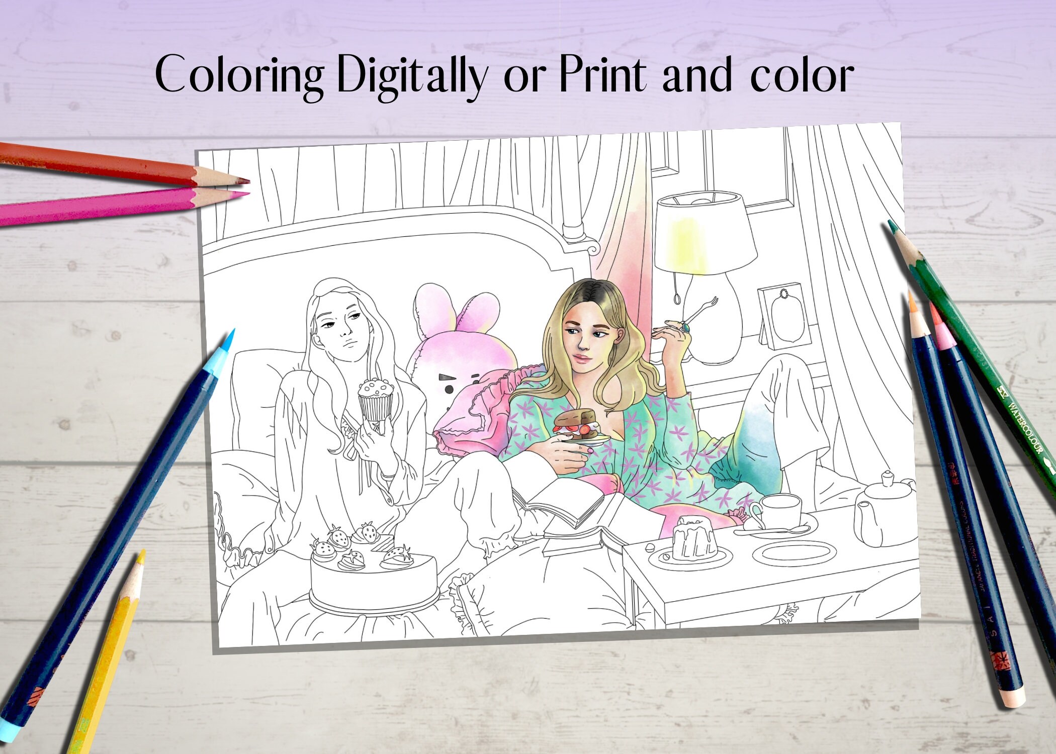 Slumber Party printable Coloring Pages for Adult. - Etsy