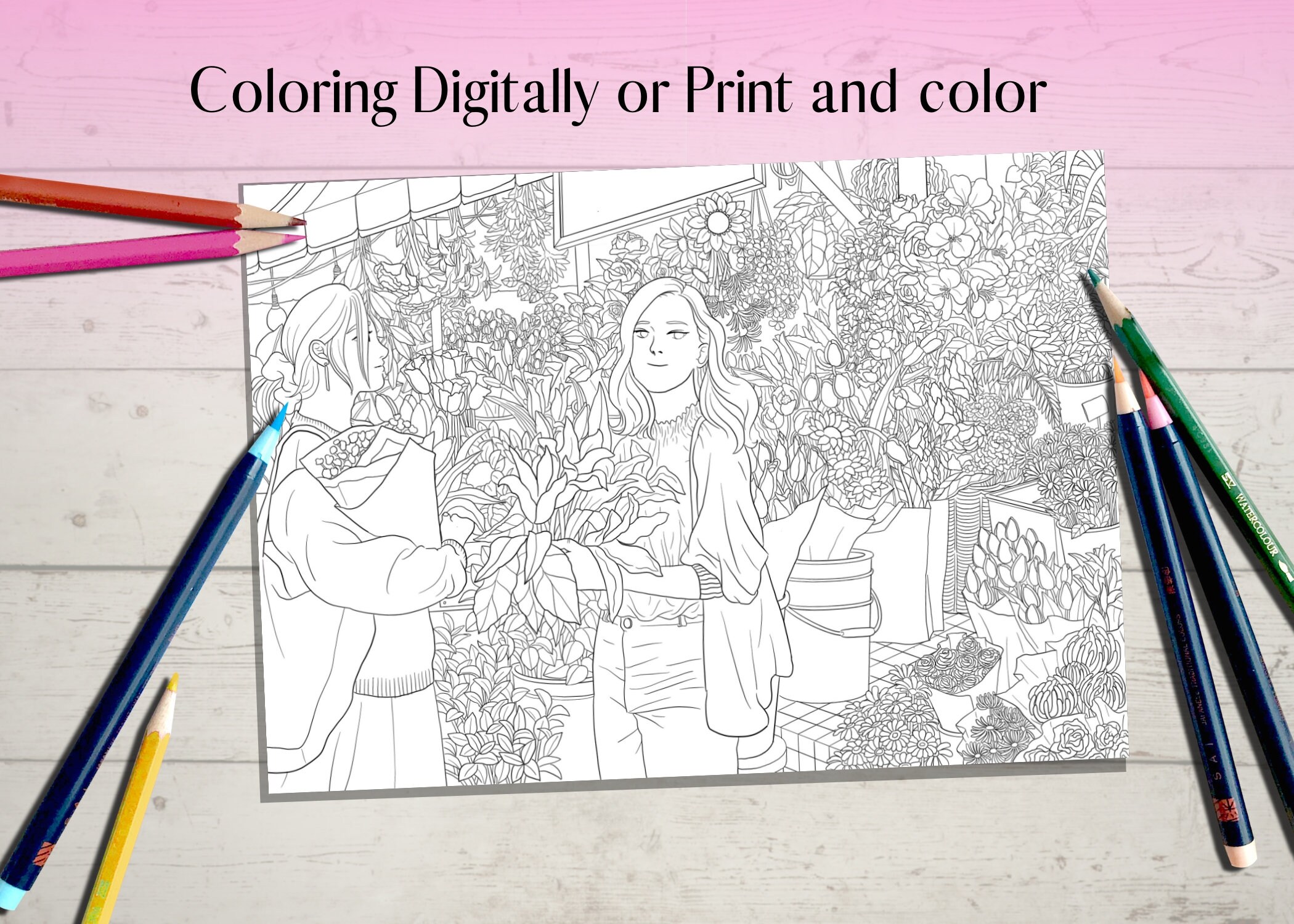 The Flower Shop Printable Coloring Pages, Coloring Page for Adult ...