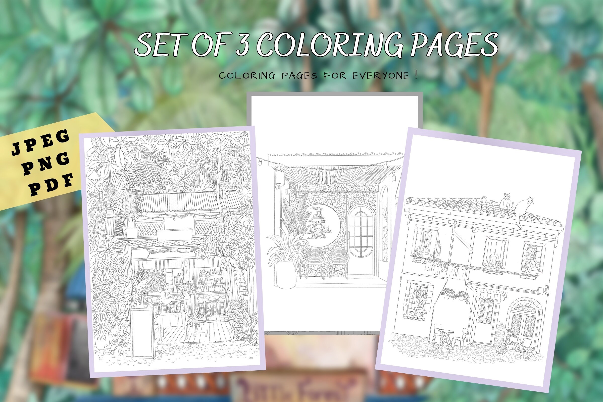 Building Coloring Pages ,set of 3-PNG,PDF,JPG - Etsy
