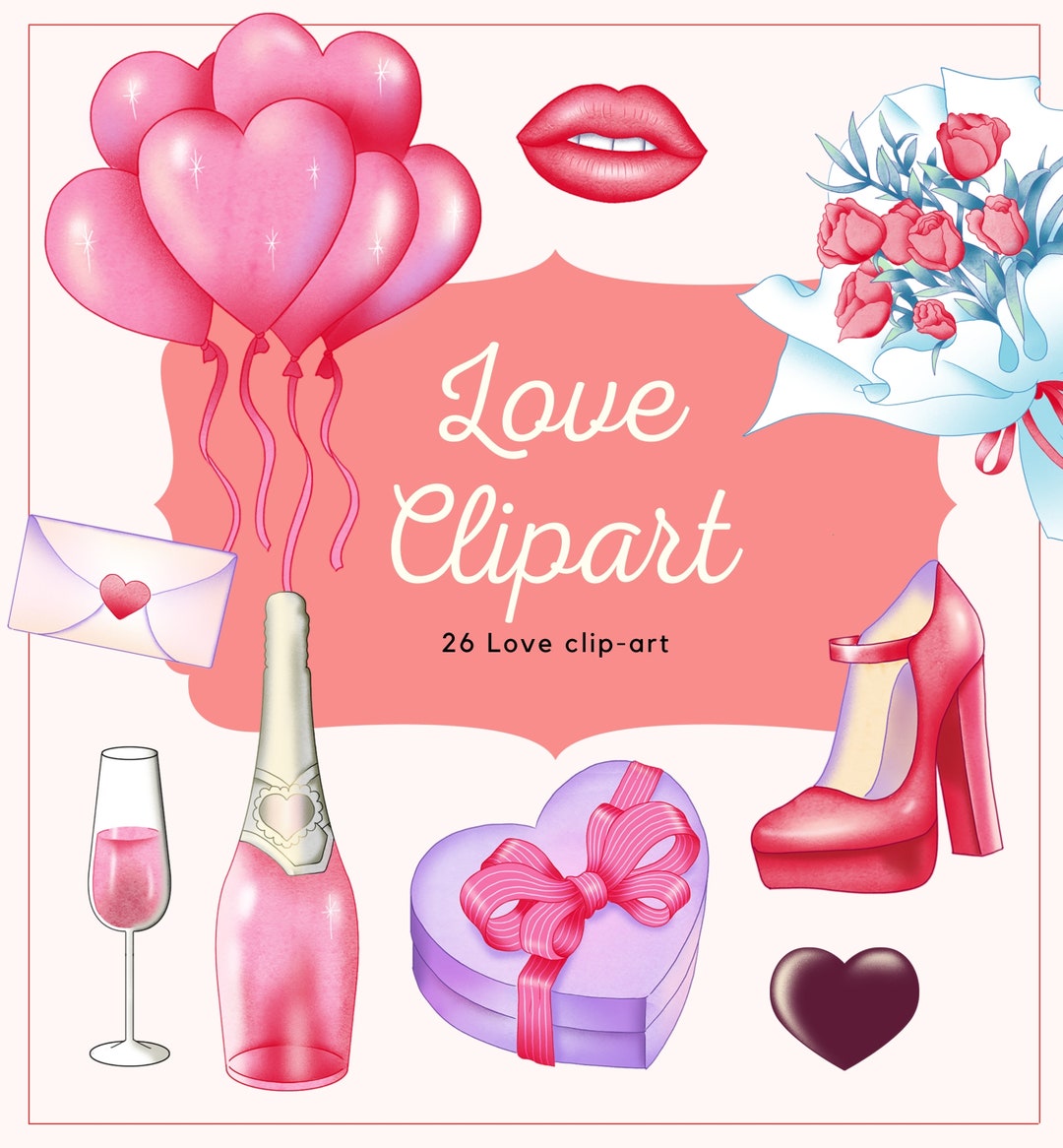 Love Clipart,valentine'sday Clipart,hand Drawn Graphics,love Elements ...