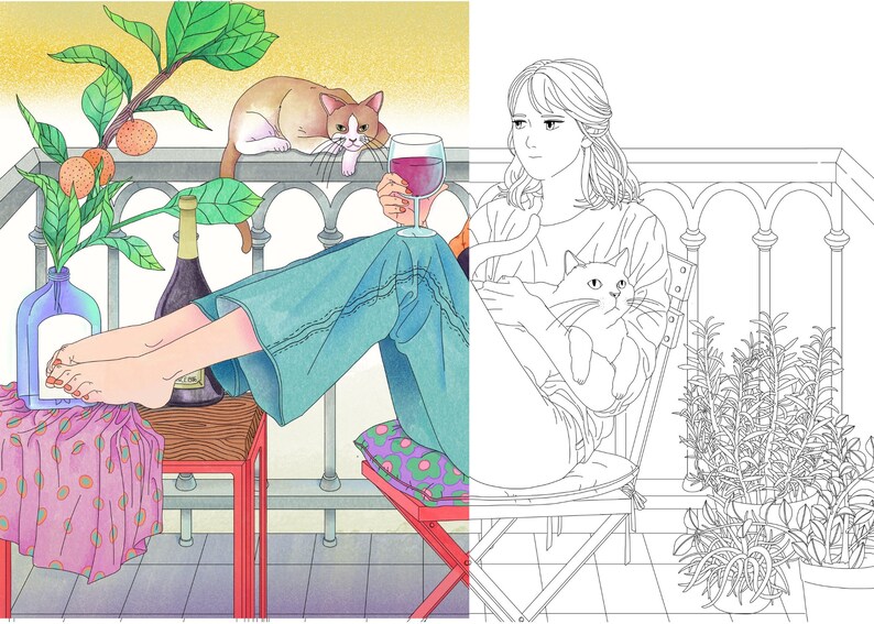 Happy Time Printable Coloring Pagescoloring Pages for | Etsy