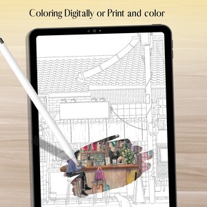 Sweet Night, A Small Drink Bar on the Street - Printable Coloring Page ...