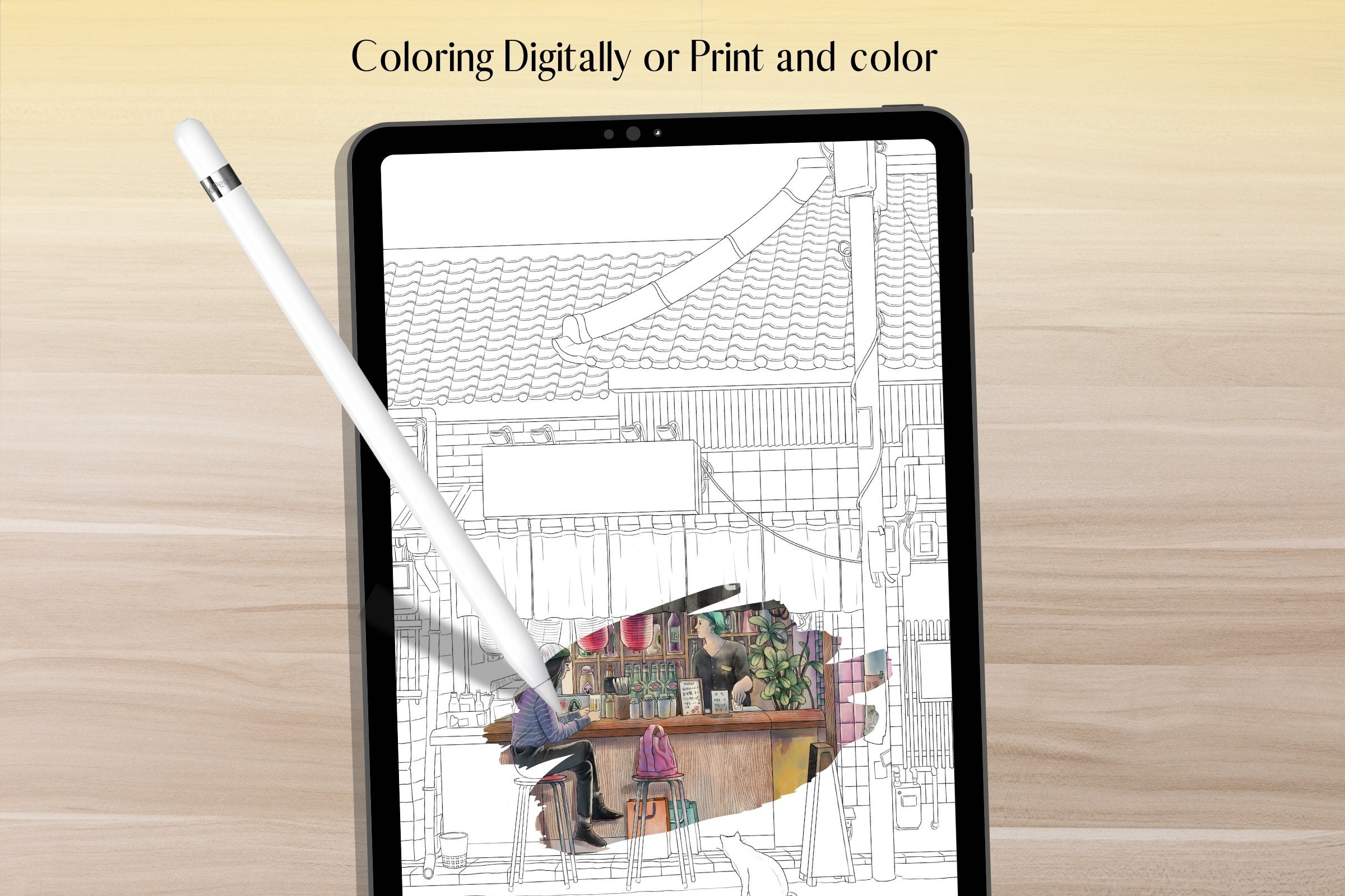 Sweet Night, A Small Drink Bar on the Street Printable Coloring Page ...