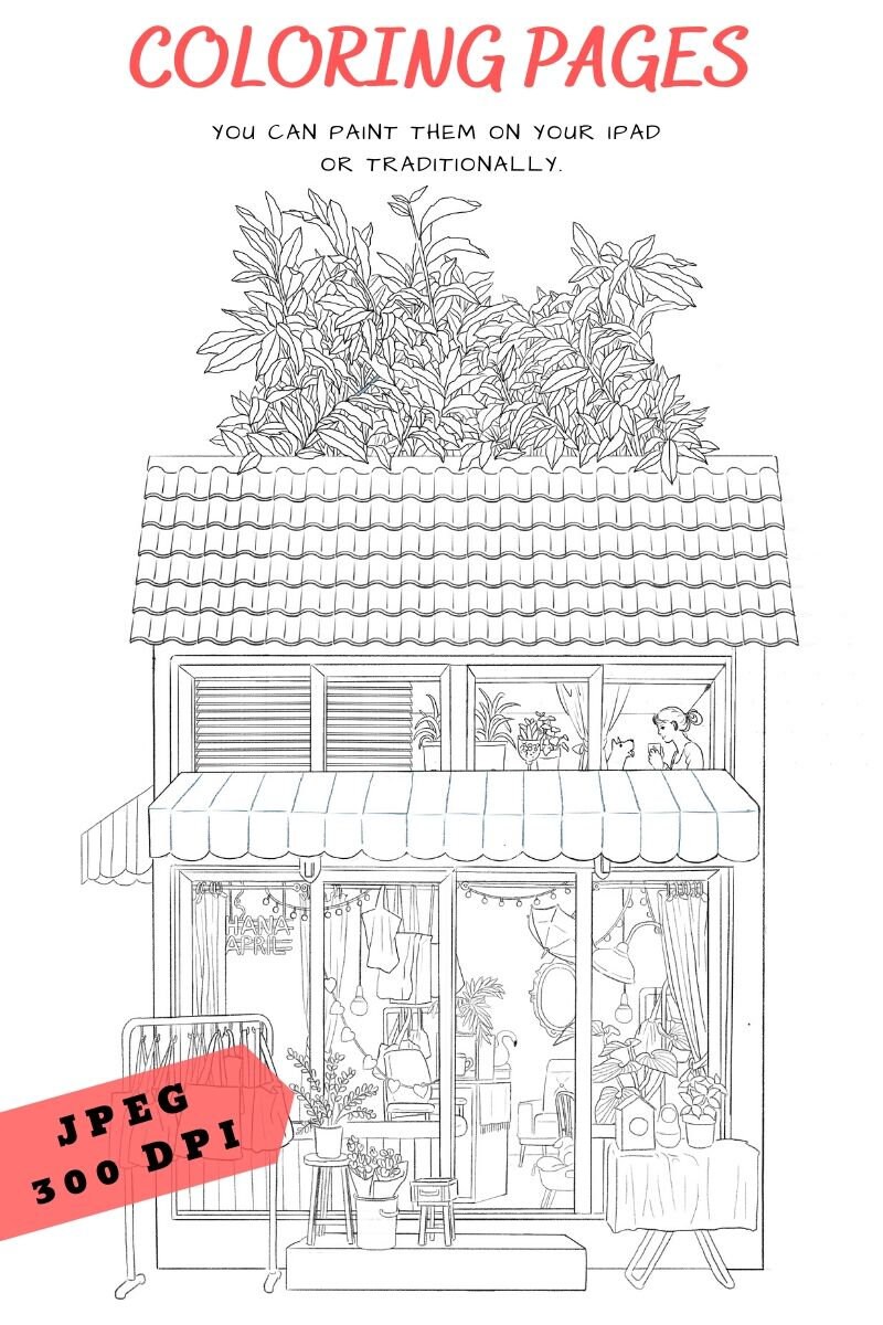 Little Shop Coloring Pages ,set of 3-PNG,PDF,JPG - Etsy