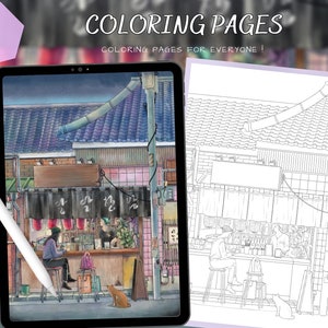 Sweet Night, A Small Drink Bar on the Street - Printable Coloring Page ...