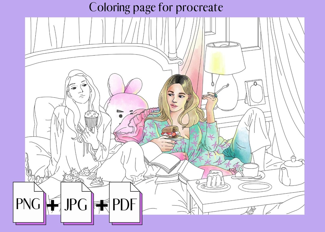 Slumber Party -printable Coloring Pages for Adult. - Etsy