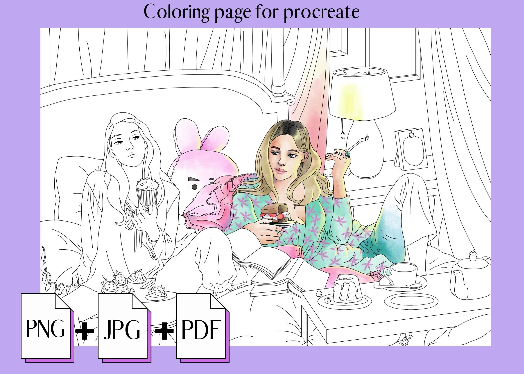 Slumber Party printable Coloring Pages for Adult. - Etsy
