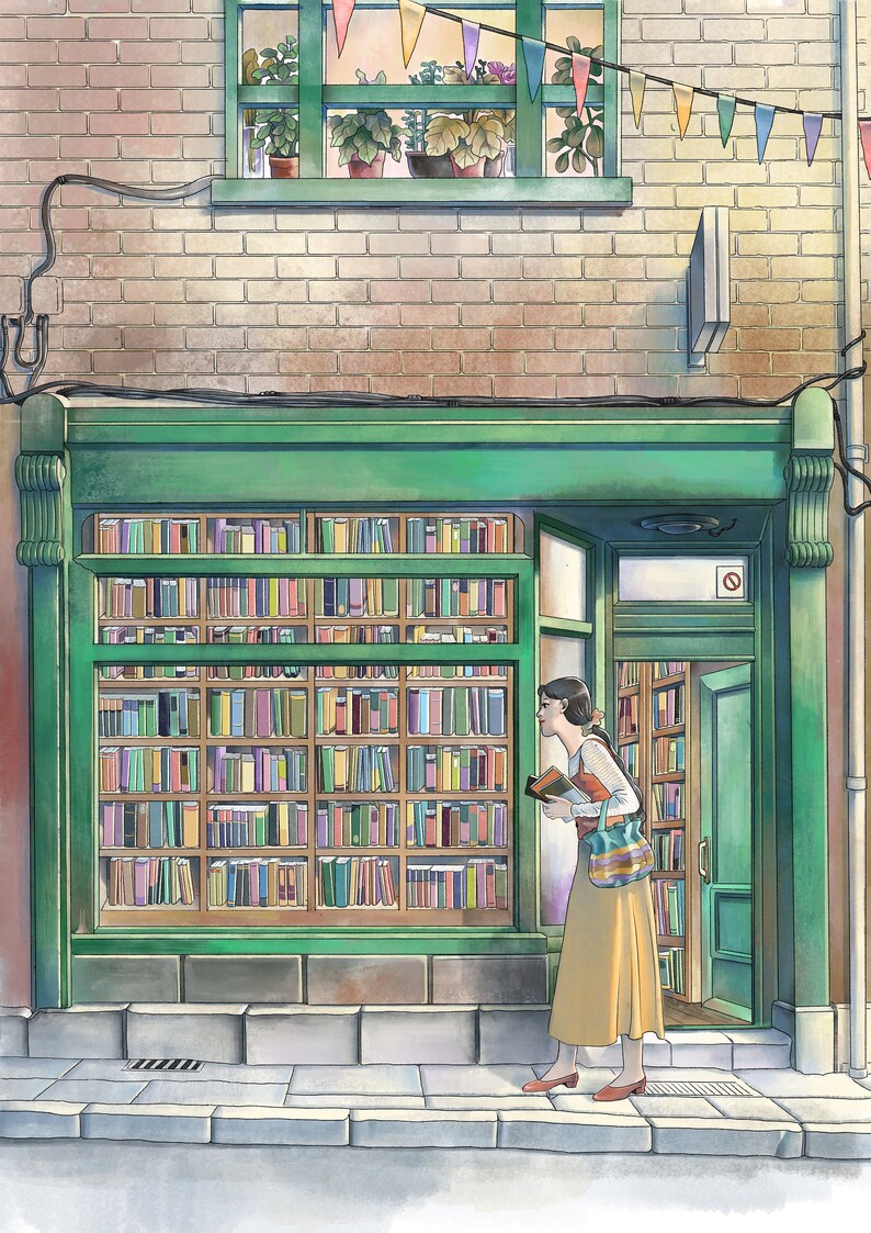 A Small Bookstore on the Street-printable Art Printvintage - Etsy