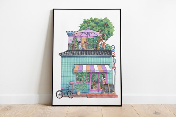 Little Flower Shop in Street Printable Wall Artwatercolor | Etsy