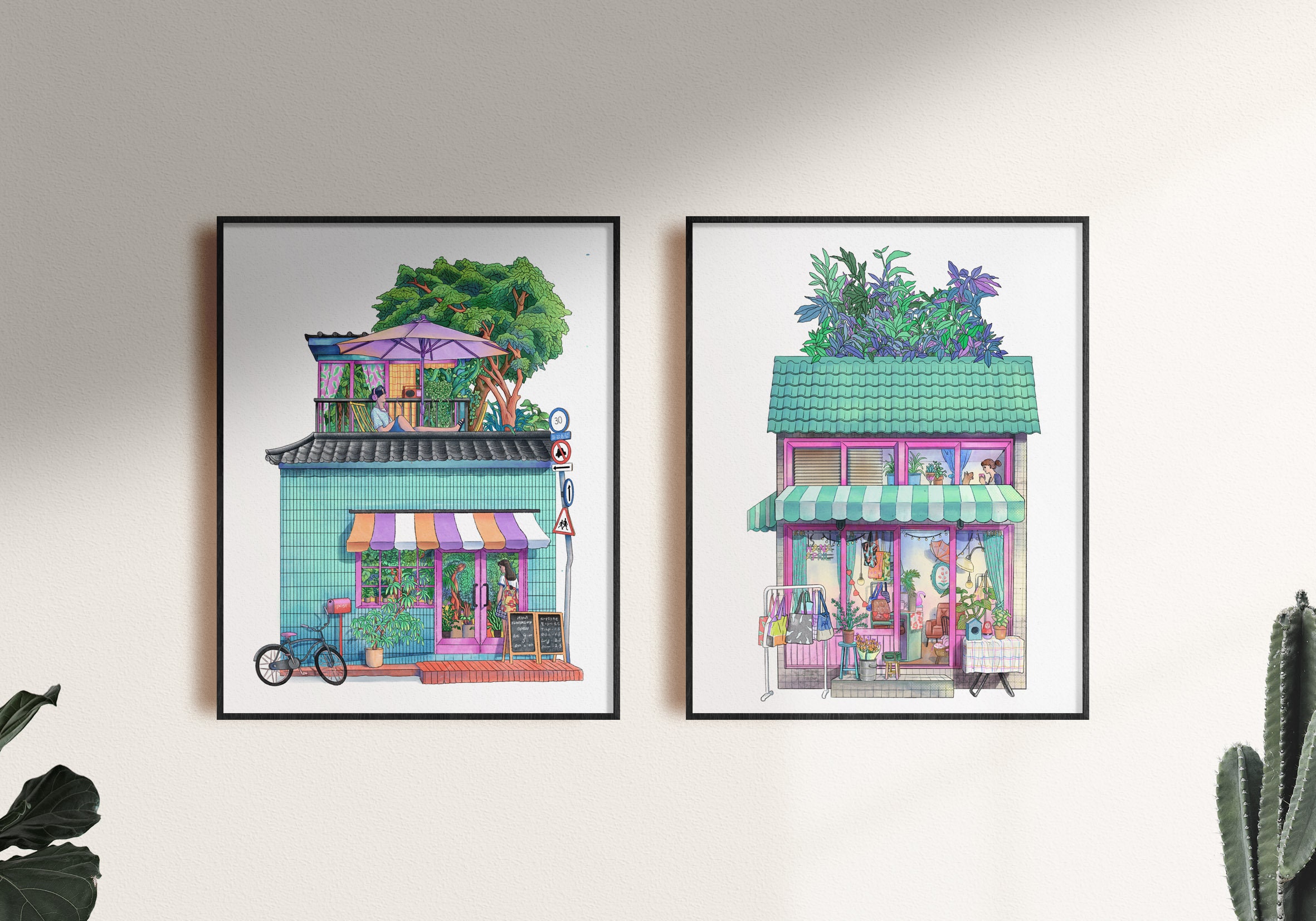 Little Flower Shop in Street Printable Wall Artwatercolor - Etsy