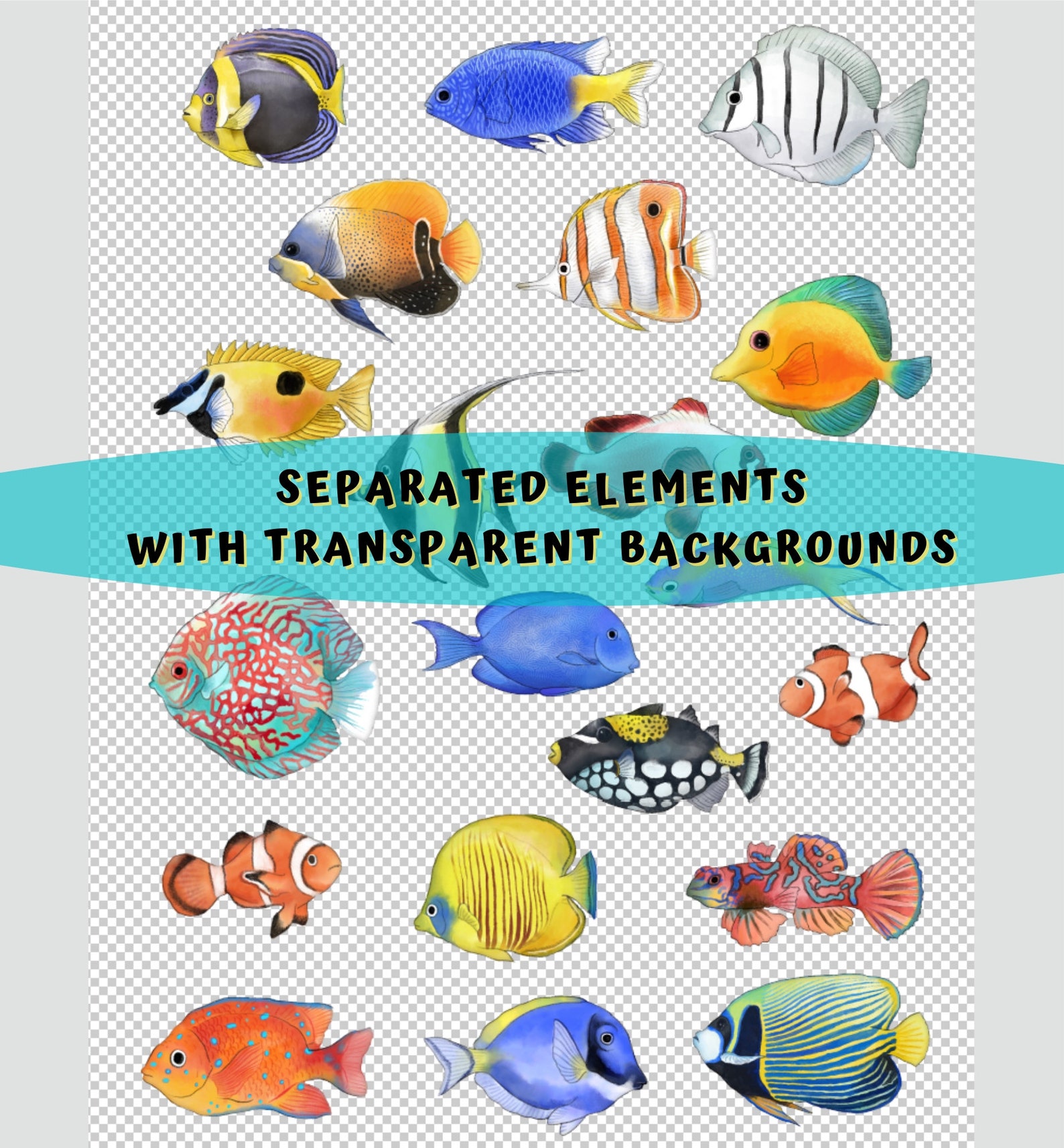 Watercolor Tropical Fish PNG Clipart - Etsy